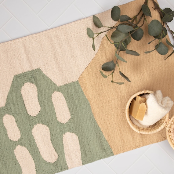 Bathmat Bath Mat Bathroom Rug Set Handcrafted Aesthetic Runner Mint Green Beige Cute Soft Cotton Machine Washable Shower Tub Sink Etsy UK