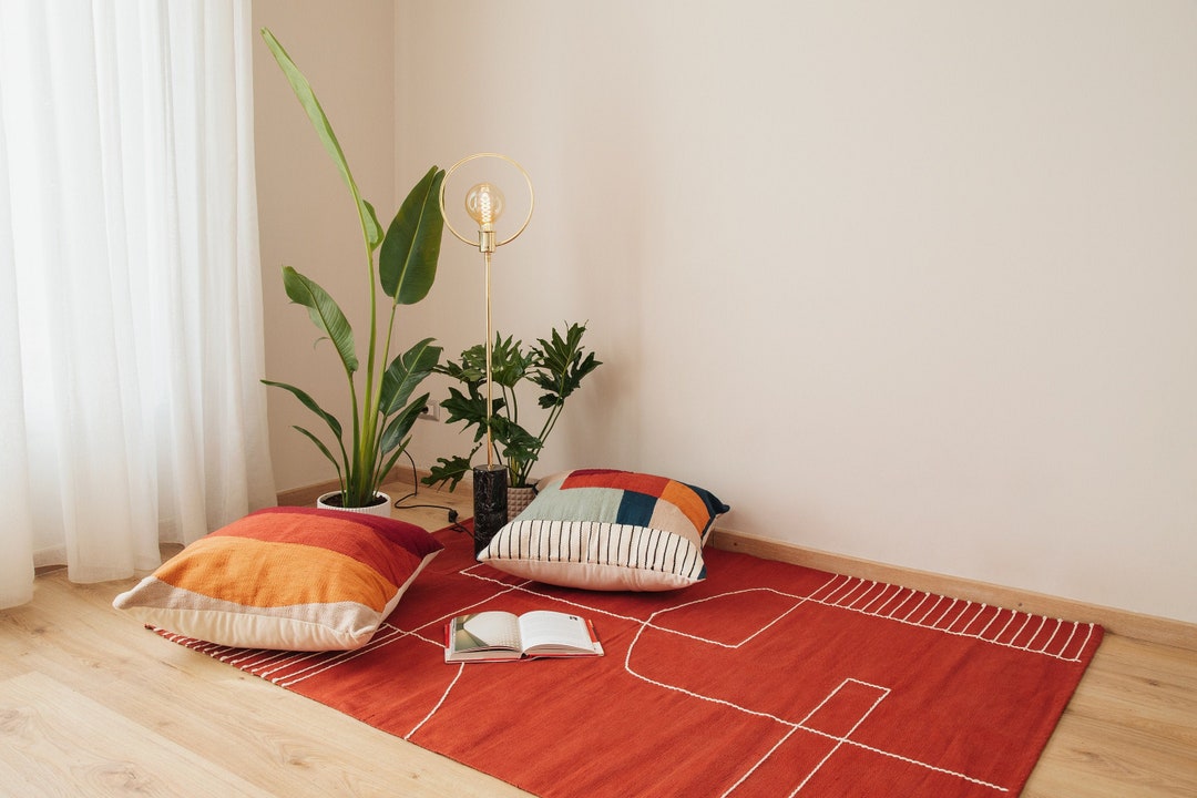 Solid Temple Handmade Flatwoven Modern Kilim Rug; Runner; Copper Burnt ...