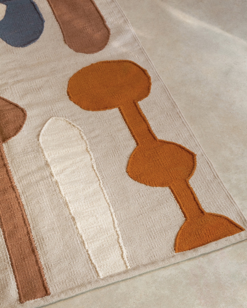 Color Block Flatwoven Wool Kilim Area Rug Burnt Orange Beige - Etsy