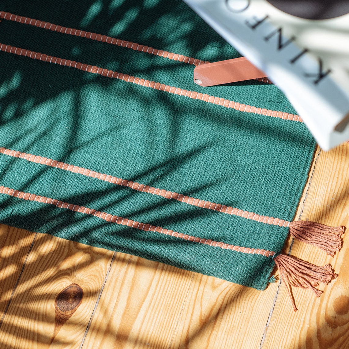 Green Flatwoven Cotton Kilim Rug Living Room Area Rug Runner - Etsy