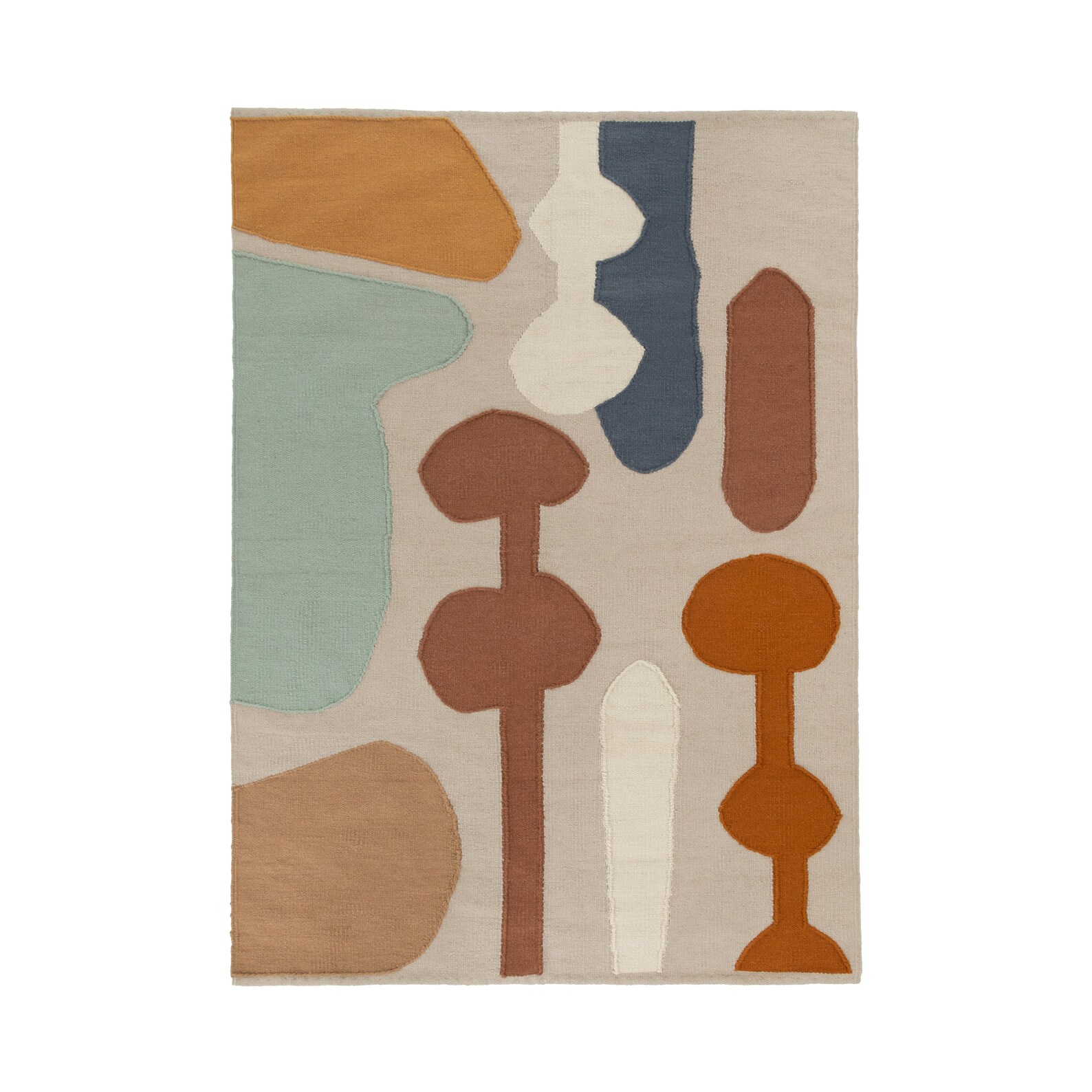 Color Block Flatwoven Wool Kilim Area Rug | Burnt Orange Beige Green ...
