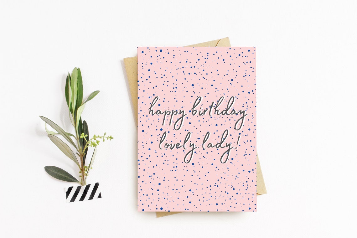Lovely Lady Birthday Card Modern Birthday Cards Pink Card - Etsy UK