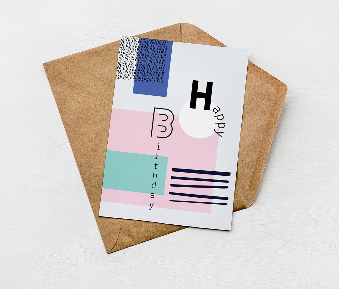 Abstract Happy Birthday Card, Minimal Card, Scandi Design, Send Direct ...