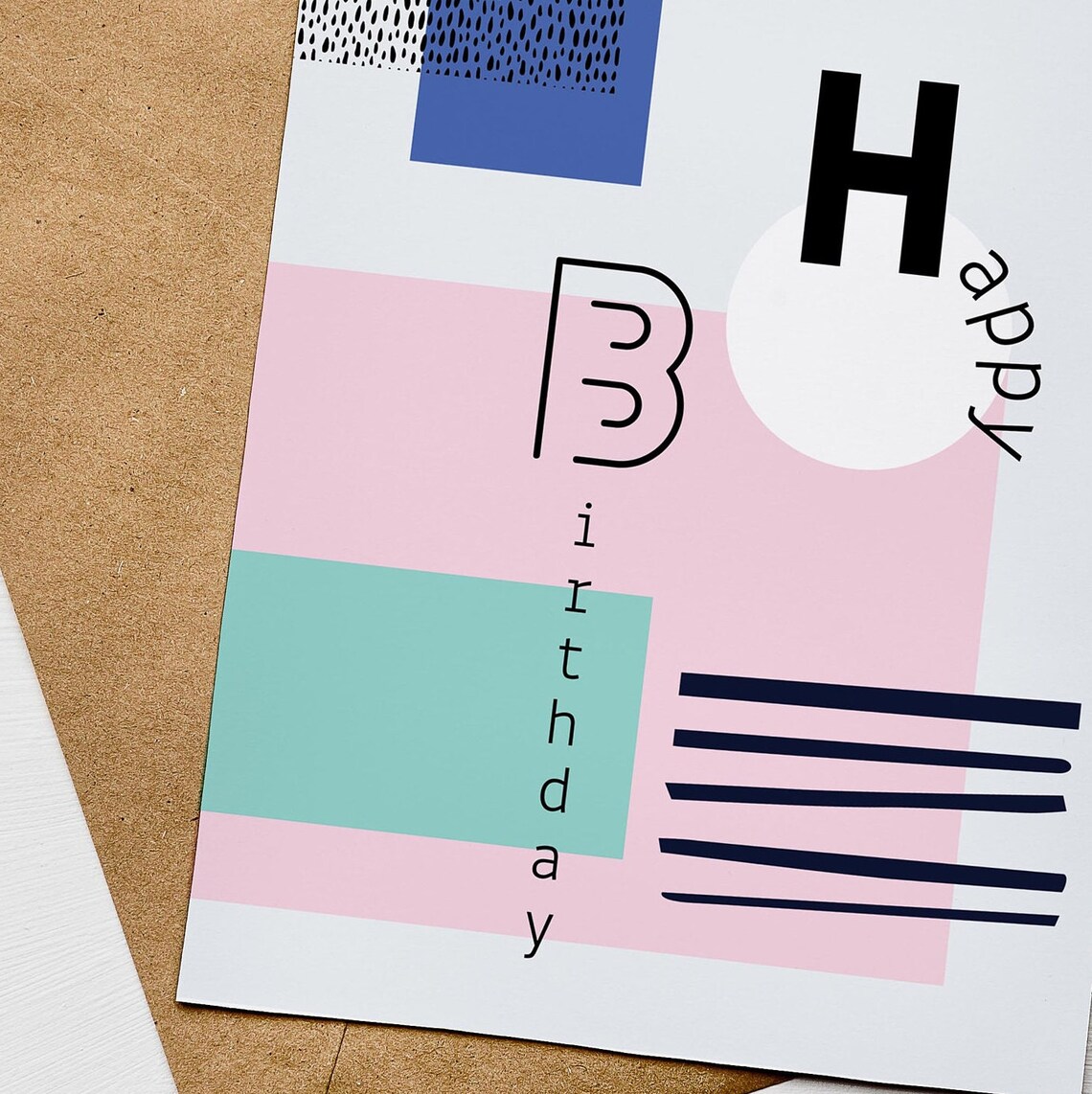 Abstract Happy Birthday Card, Minimal Card, Scandi Design, Send Direct ...