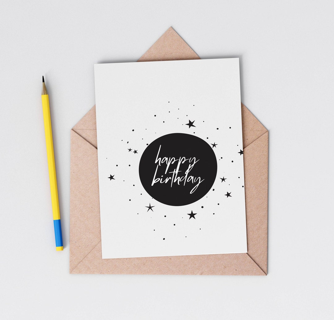 Starburst Happy Birthday, Minimal Birthday Card, Monochrome, Modern ...