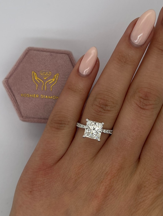 3.25 Karat IGI CERTIFIED E VVS2 Princess Cut Lab Grown Diamant Solitar Verlobungsring 14k WeiBgold Hidden Halo Diamantring Etsy