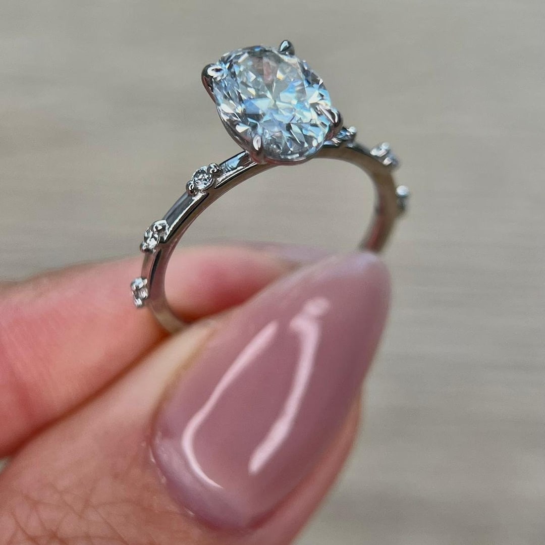 2 Carat Oval Lab Grown Diamond Ring / 2 CT Oval Diamond Thin Engagement ...