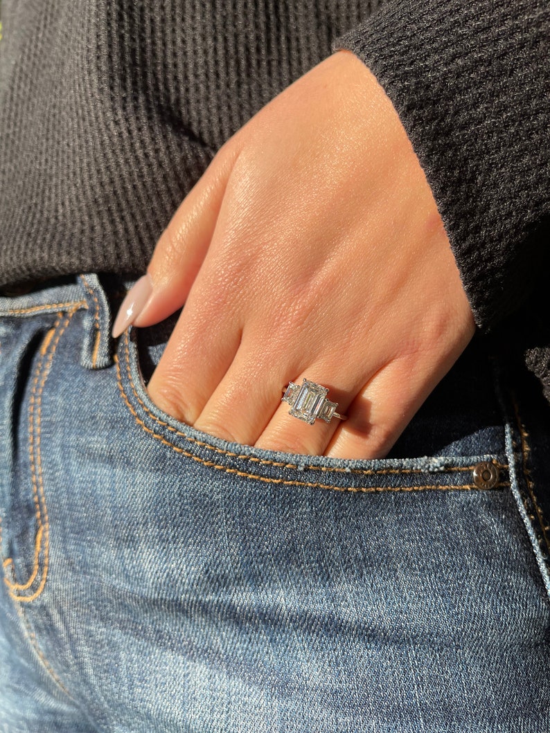 4 Carat D Color VVS2 Clarity IGI CERTIFIED Three Stone Emerald Cut Lab ...