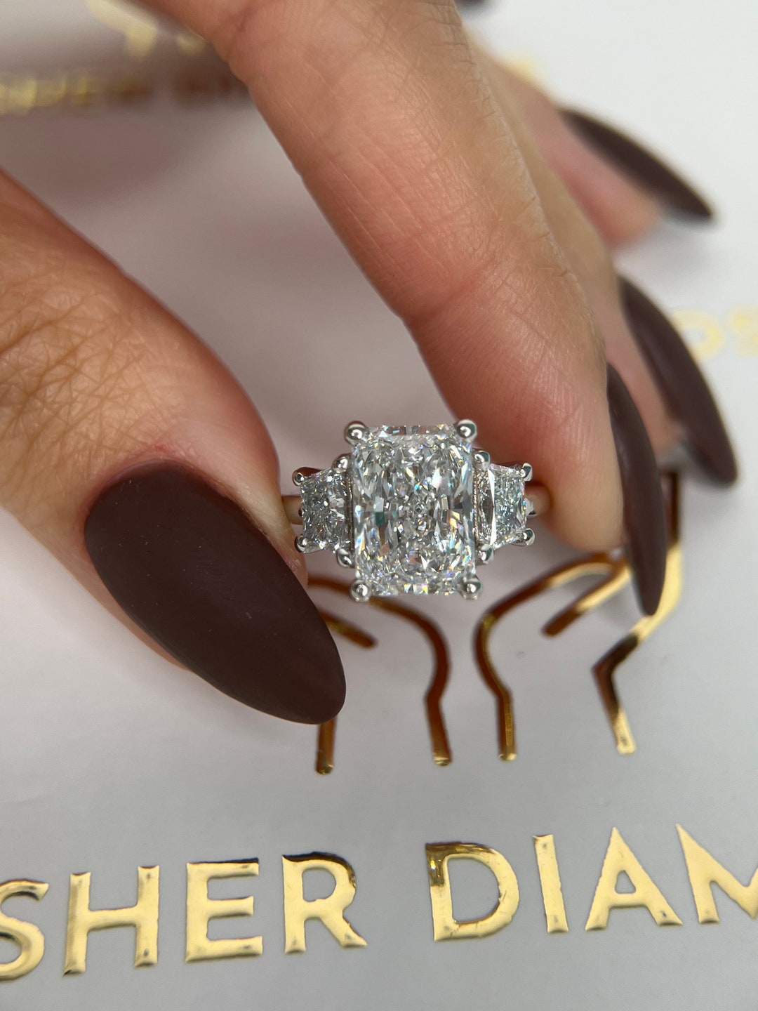 5 Carat E Color VVS2 Clarity Radiant Cut Three Stone Lab Grown Diamond ...