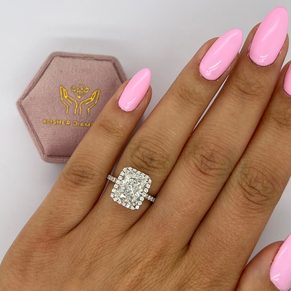 Halo Rectangular Engagement Ring - Etsy