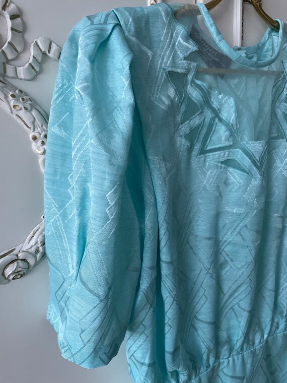 Vintage Peplum Blouse Mint Blue Top Back Button Closu… - Gem