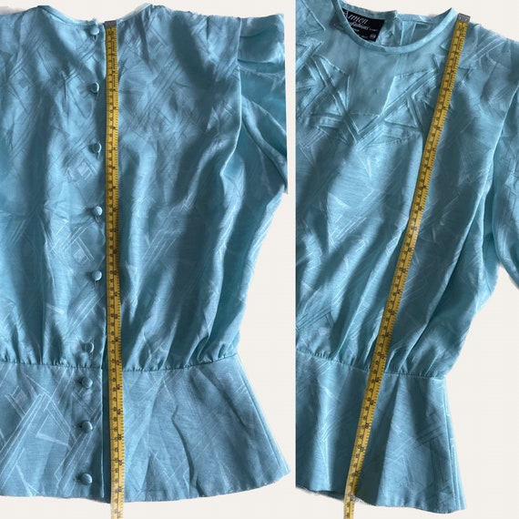 Vintage Peplum Blouse Mint Blue Top Back Button Closu… - Gem