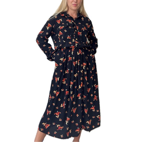 1980s Vintage Dark Floral Mandy Marsh Viscose Dress, … - Gem
