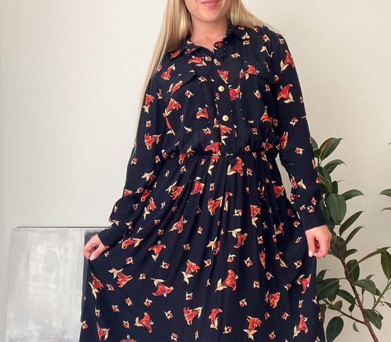 1980s Vintage Dark Floral Mandy Marsh Viscose Dress, … - Gem
