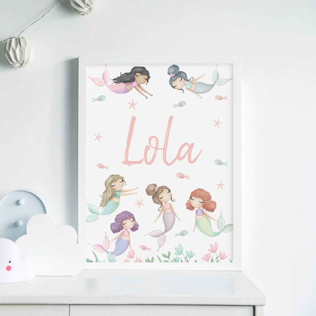 Mermaid Name Print, Girls Bedroom Wall Decor, Personalised Name Print ...