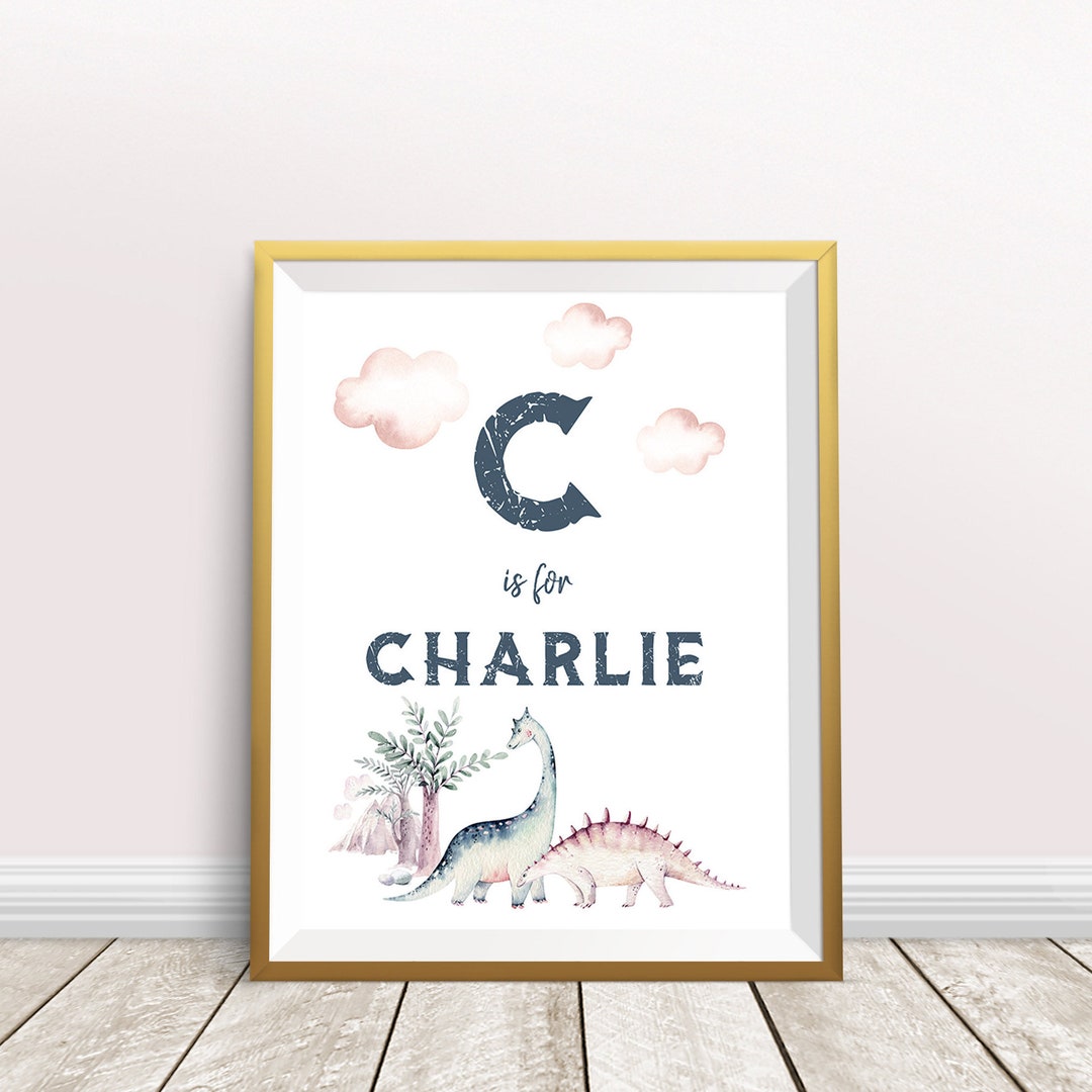 Dinosaur Monogram Print, Baby Initial Personalised Nursery Print ...