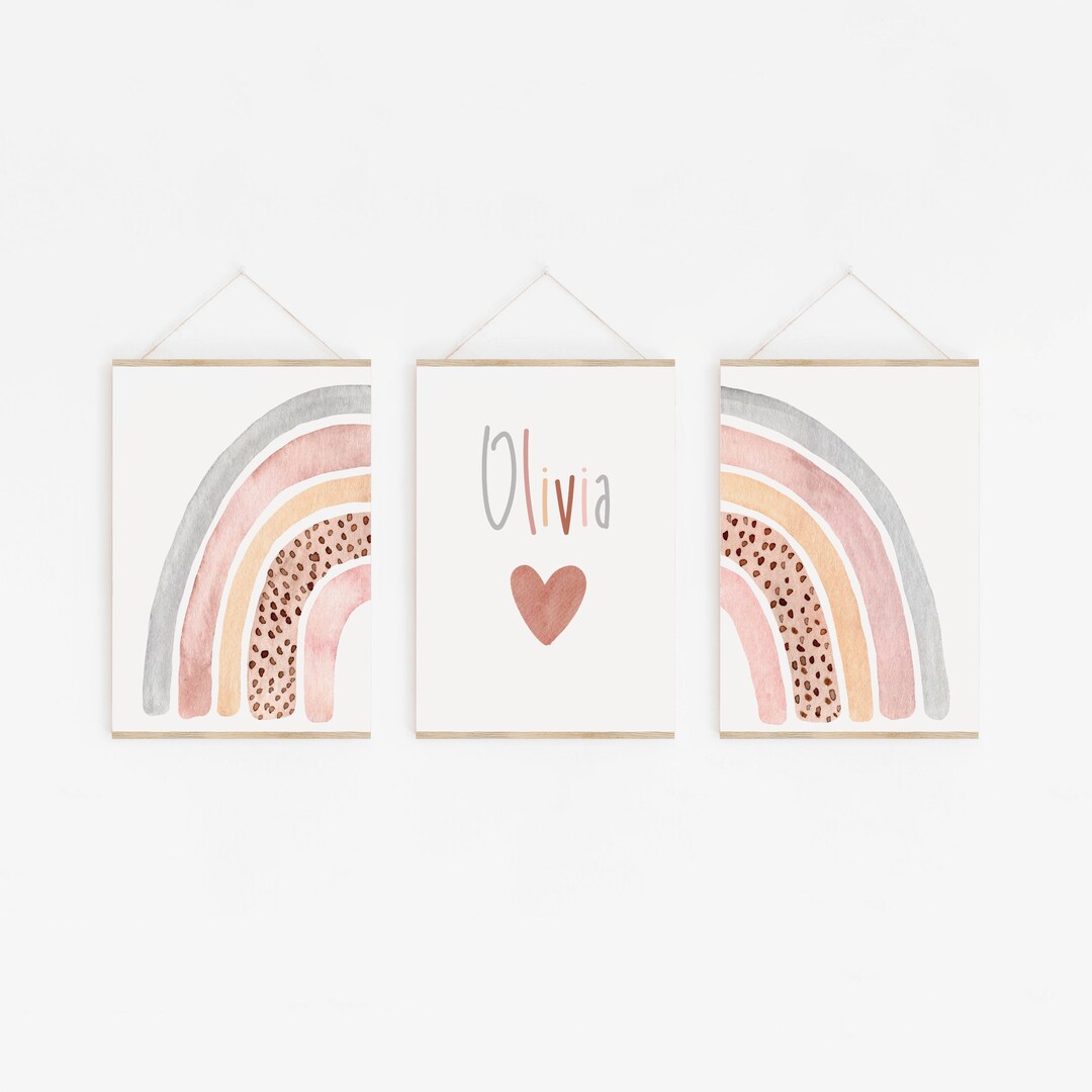 Polka Dot Rainbow Girls Bedroom Set of 3 Prints, Rainbow Pastel Prints ...