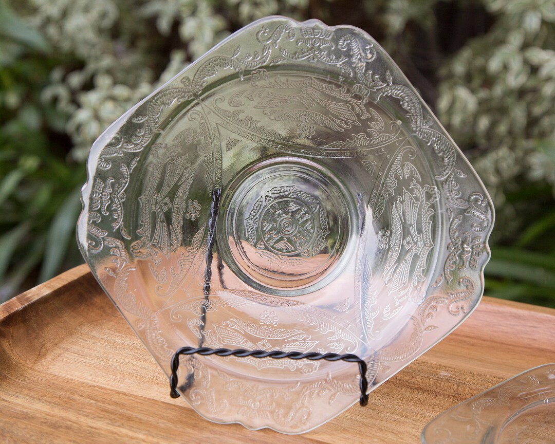 Clear Madrid Pattern Reproduction Depression Glass Dishes, Square Plate ...
