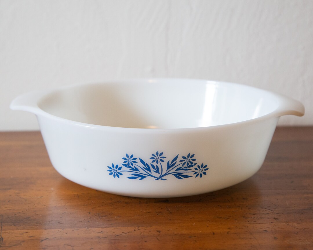 Fire King Blue Flower Round Milk Glass Casserole Dish - Etsy