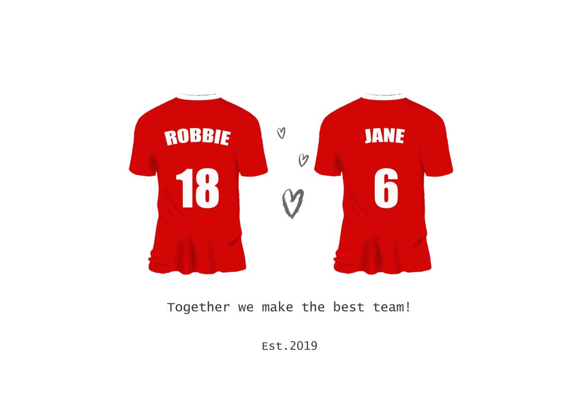 Football Shirt Couple Print With Names & Year.perfect Wedding ...
