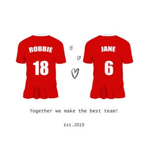 Football Shirt Couple Print With Names & Year.perfect Wedding ...