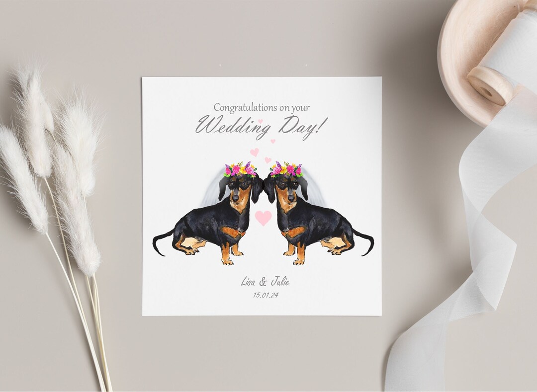 Personalised Wedding Day Card With Dachshund Dogs With Names - Etsy