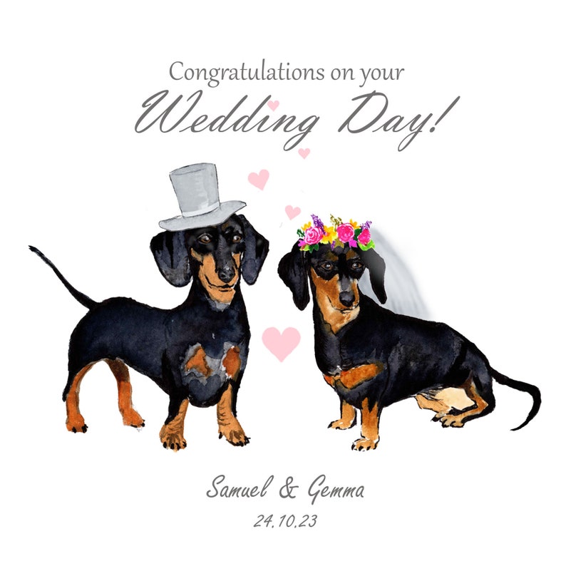 Personalised Wedding Day Card With Dachshund Dogs, With Names and Date ...