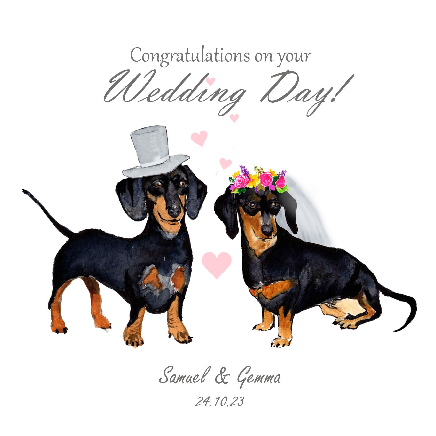 Personalised Wedding Day Card With Dachshund Dogs With Names - Etsy