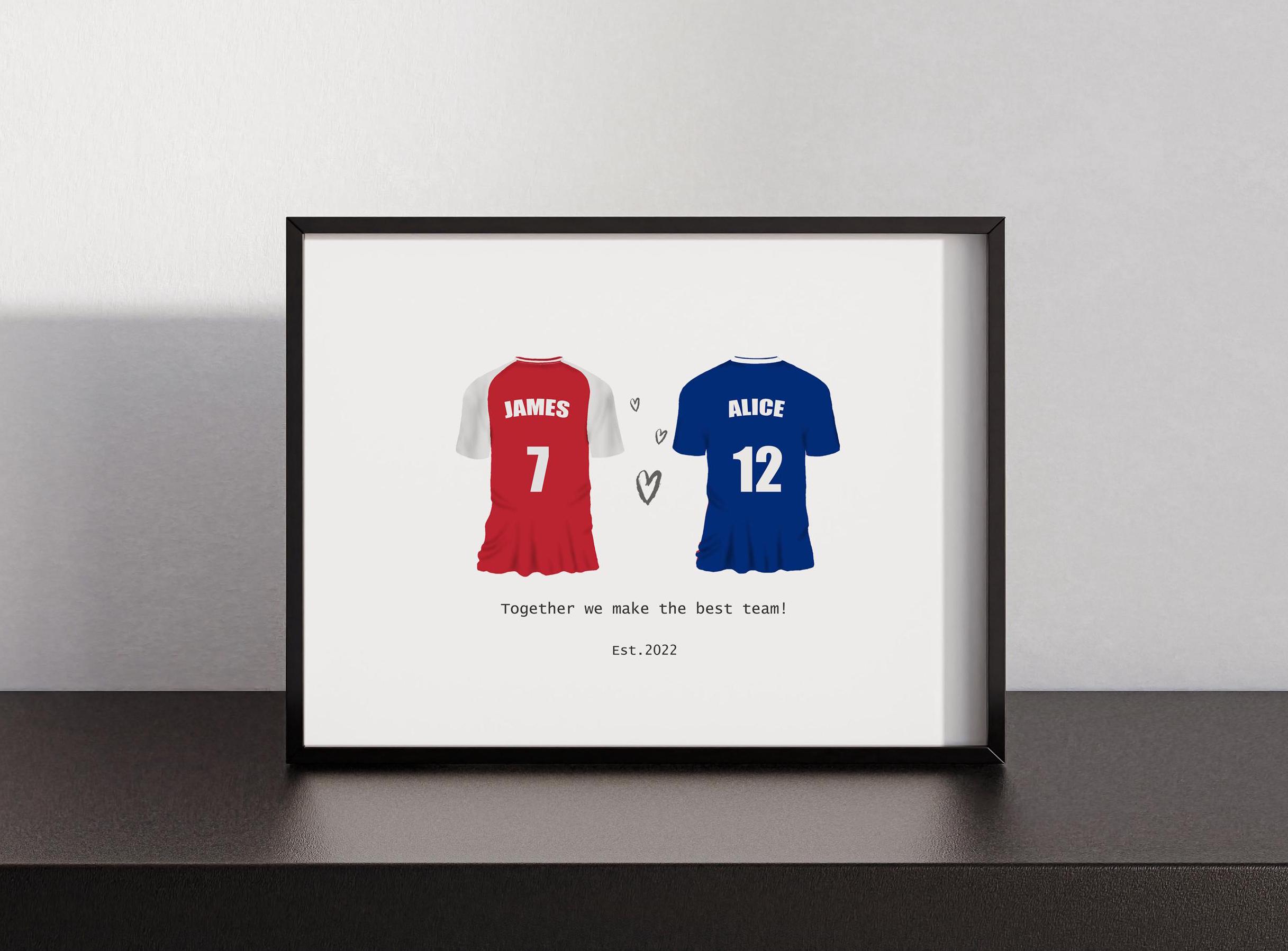 Football Shirt Couple Print With Names & Year.perfect Wedding ...