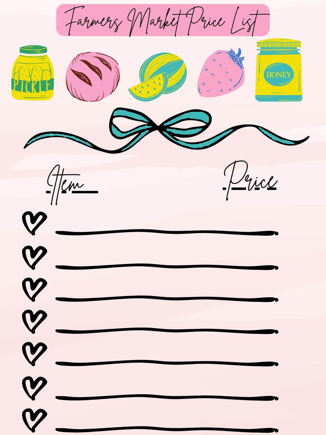 Farmer’s Market Price List - Etsy