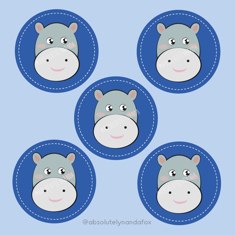 Digital Hippo Party Tags/ Labels and Stickers Hippo Party - Etsy