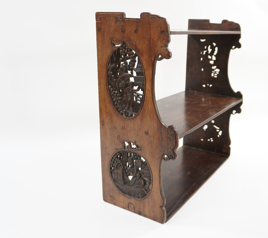 Hand Carved Mahogany Asian Wood Shelf, Antique Chinese Shelf, Free ...
