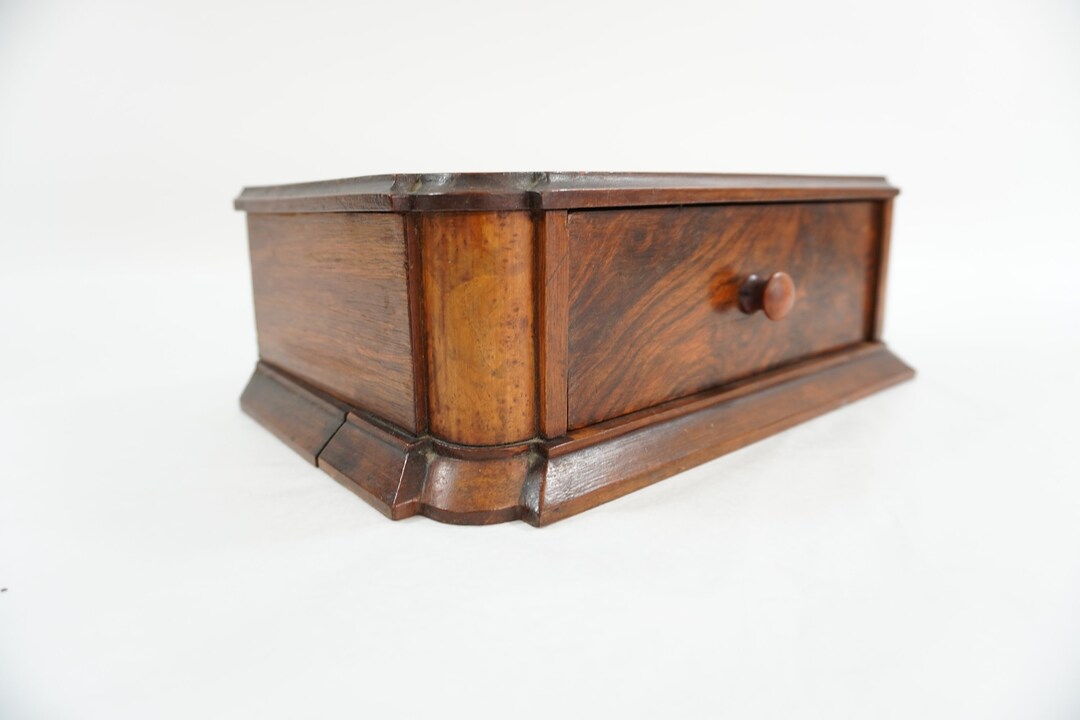 Antique Burl Wood and Mahogany Wood Box, Dresser Storage Box, Wooden ...