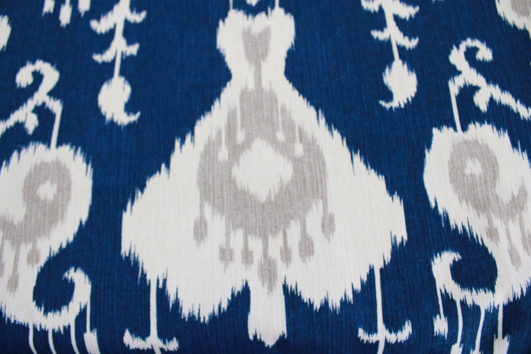 Stan Cathell Fabric, Blue off White Ikat Design, Java Ikat, Geometric ...