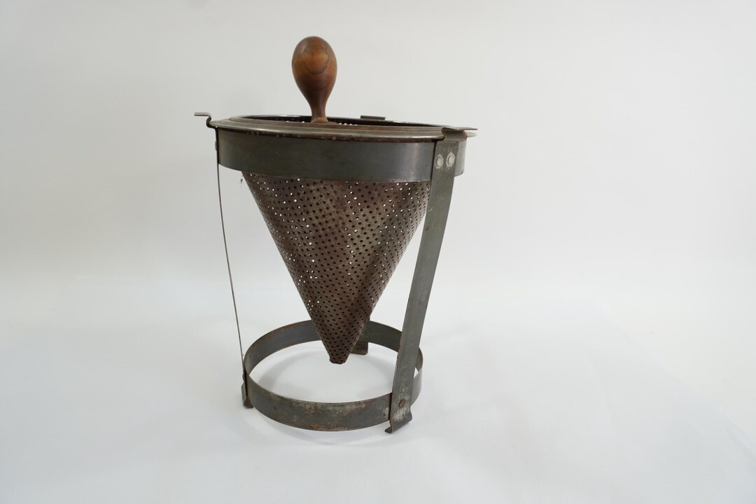 Vintage Metal Berry Masher, Fruit or Vegetable Strainer W/ Wooden ...