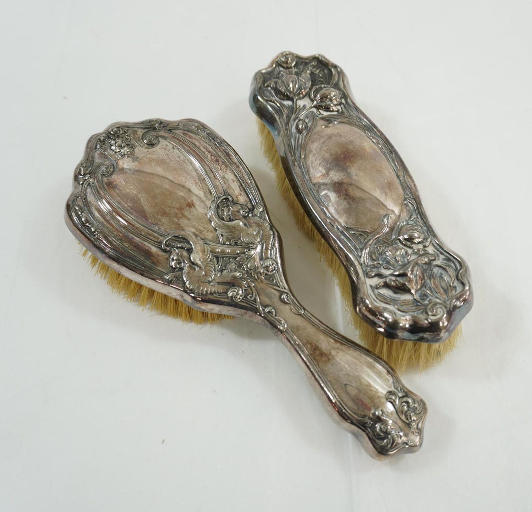 Silverplate Vanity Brushes, Clothes Brush, Hair Brush, Antique Art ...