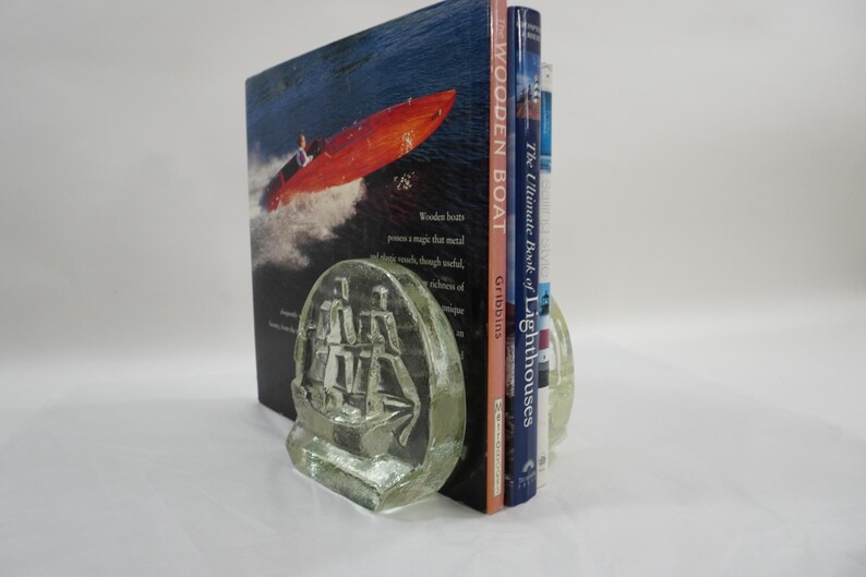 Glass Bookends, Nautical Beach House Clear Glass Bookends, Shelf Decor ...