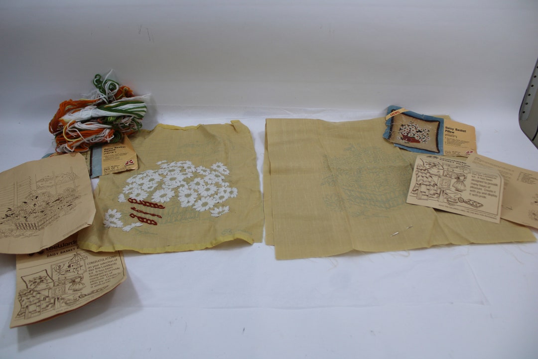 Crewel Canvases, 2 Partially Completed Crewel Works, Unfinished ...