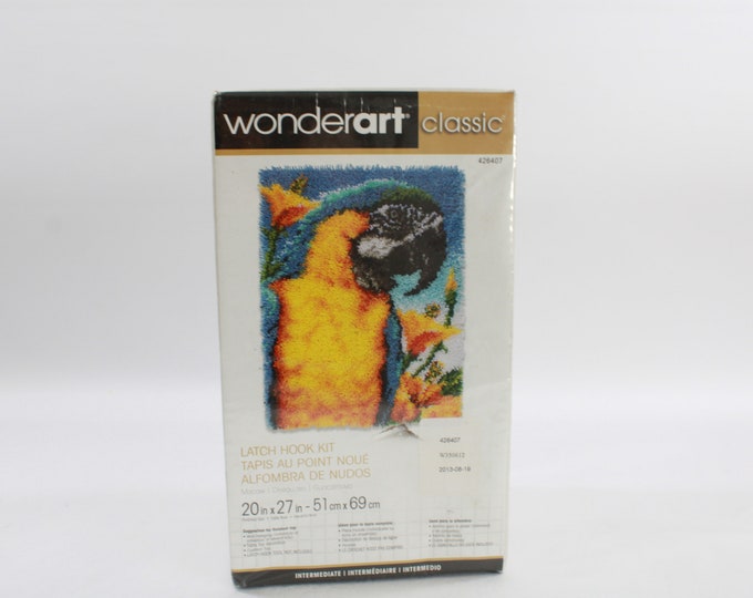Latch Hook Kit, Wonder Art, Caron, Easy Latch Hook Work Kit, Macaw Bird ...