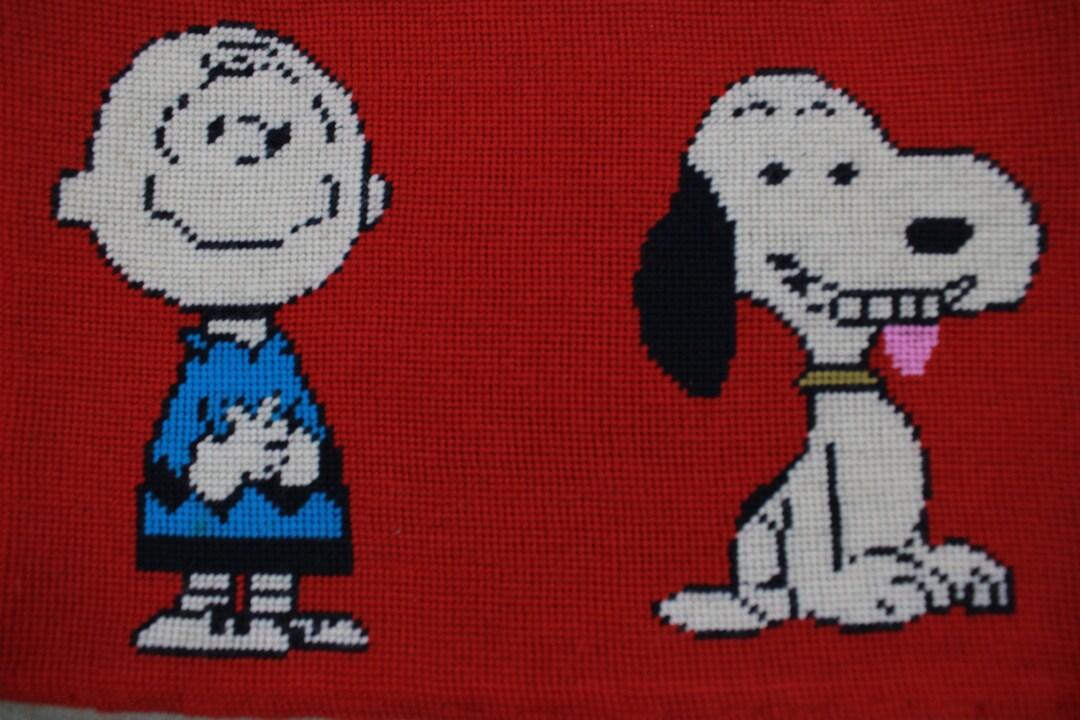 Completed Needlepoint, Charlie Brown and Snoopy, Pillow Chair Stool ...