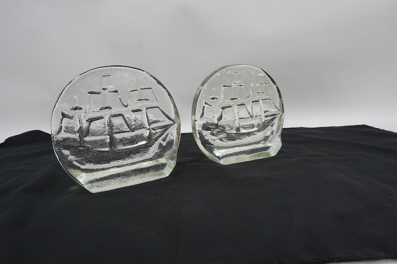 Glass Bookends, Nautical Beach House Clear Glass Bookends, Shelf Decor ...