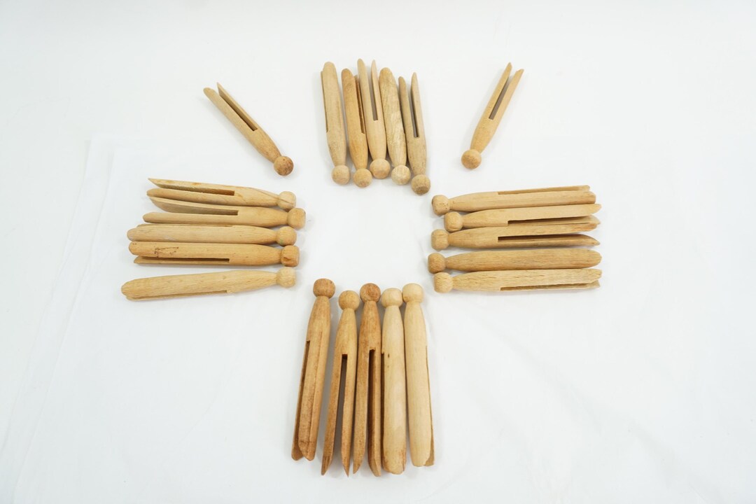 Wooden Clothes Pins, 22 Natural Wood Clothes Pins, Round Wooden Pins ...