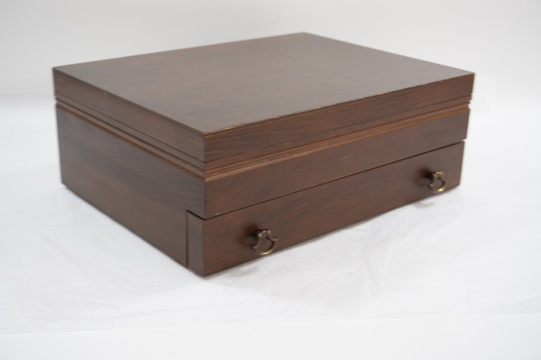 Flatware Chest, Silverware Box, Storage Cutlery Case, Walnut Veneer ...