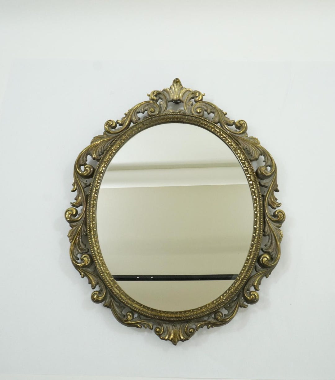 Mirror, MCM Hallway Bathroom Wall Mirror, Brass Scroll Gold Frame ...