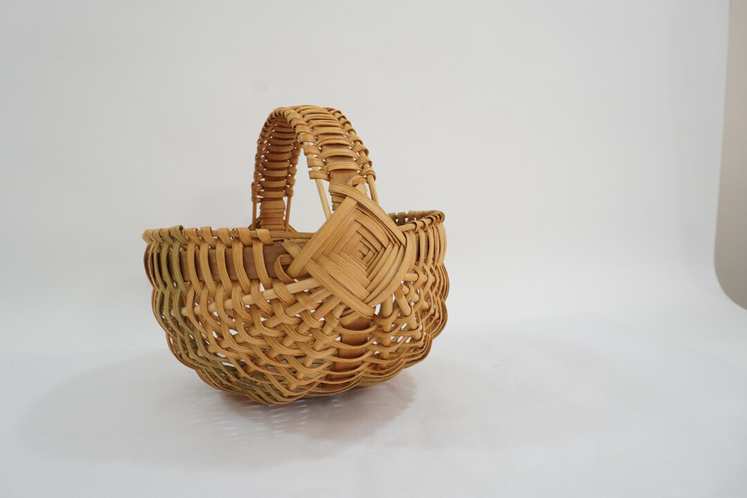 Vintage Basket, Basket W/ Handle, Splint Market Basket Willow Rib ...