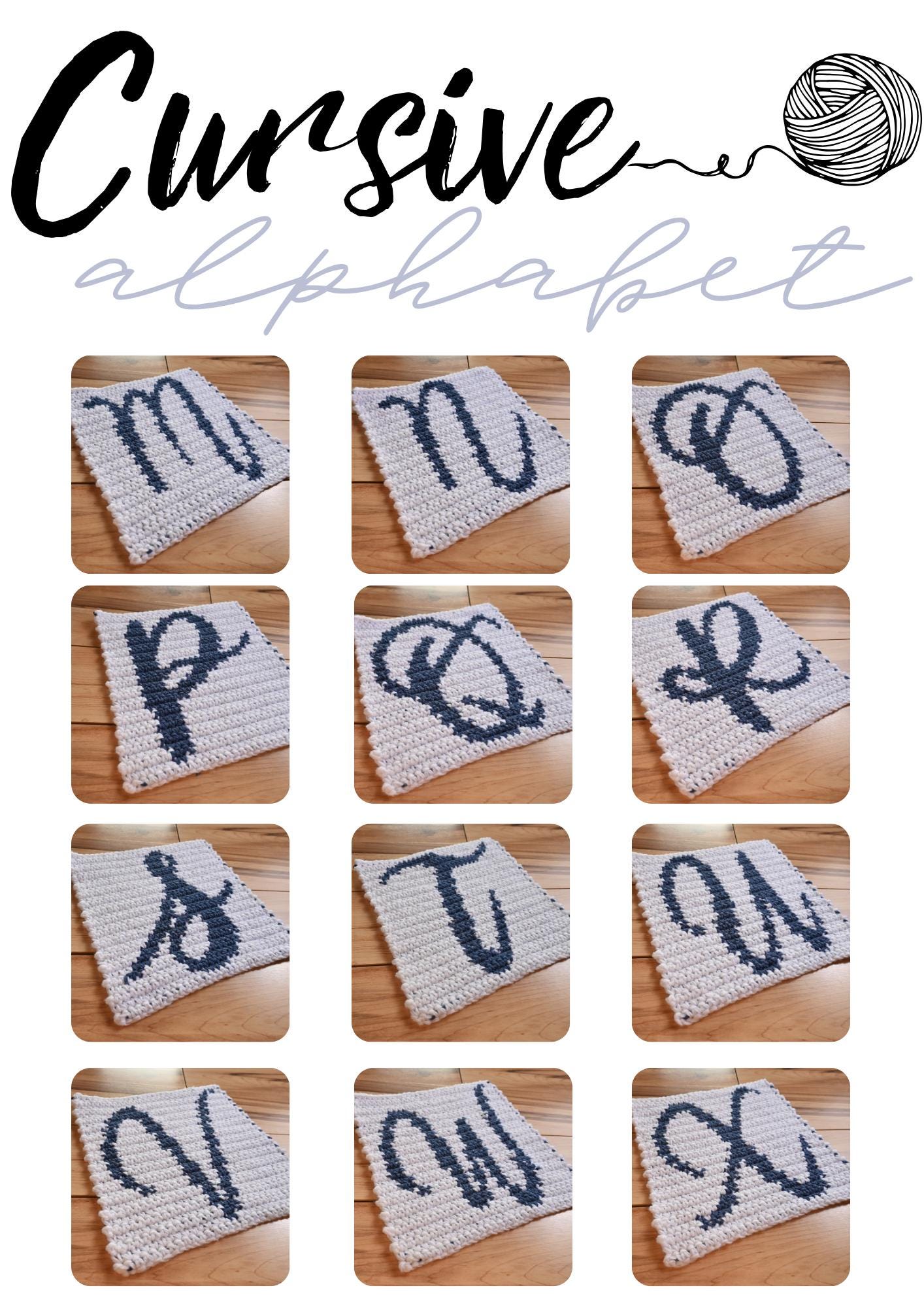 Easy Beginner Crochet Cursive Alphabet Pattern Set Printable Letters ...