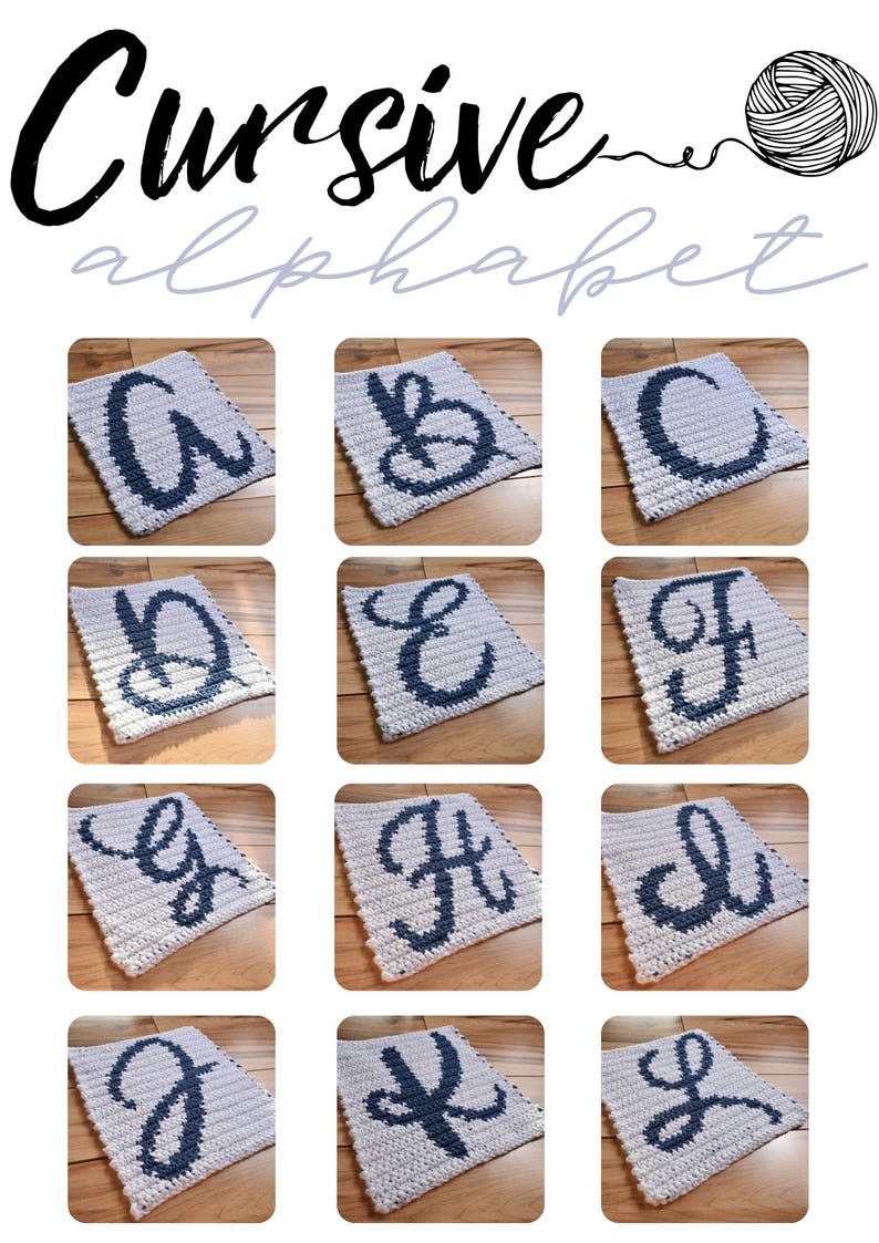 Easy Beginner Crochet Cursive Alphabet Pattern Set Printable Letters ...