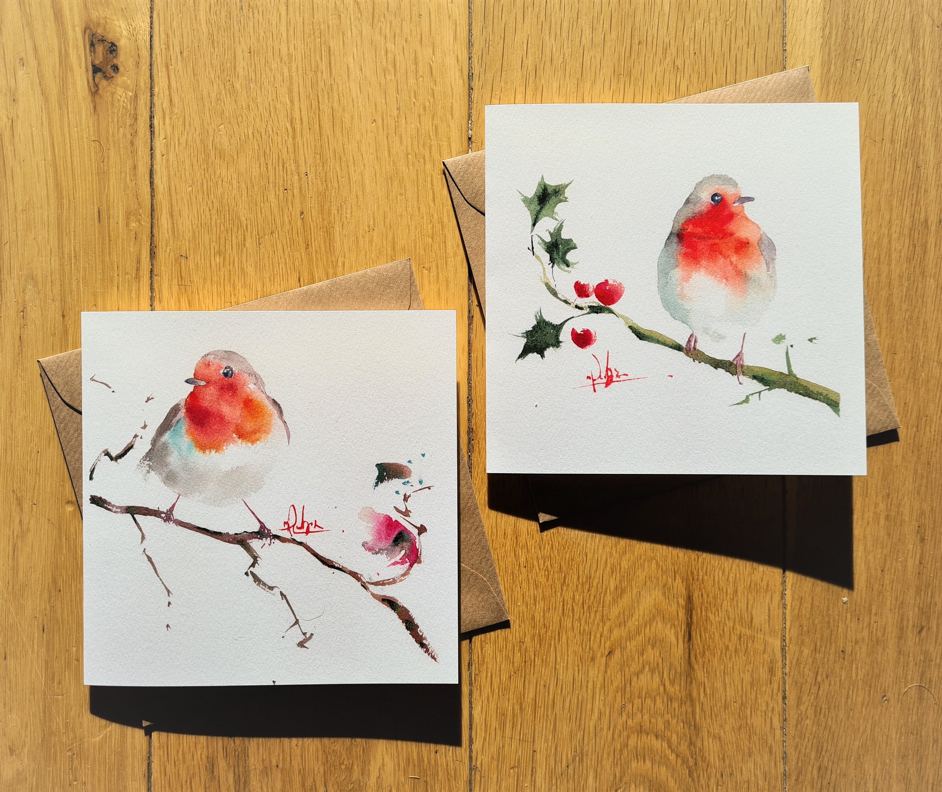 Christmas Robin Greeting Card Pack of 2 Christmas Cards Watercolor ...