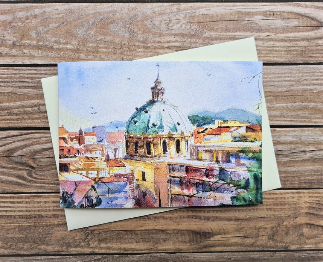 Spanish Watercolor Greeting Card, Basilica De La Caridad Cartagena ...