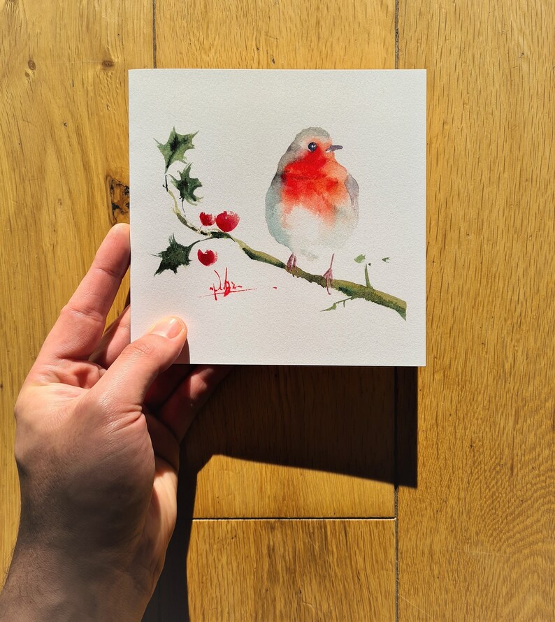 Christmas Robin Greeting Card Pack of 2 Christmas Cards Watercolor ...